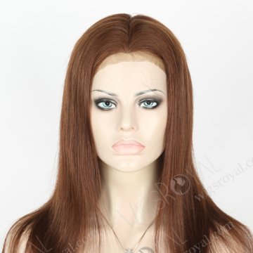 Pure Brown Color Chinese Virgin Silk Top Full Lace Wig With PU Around ...