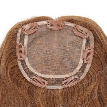 Light Brown Highlight Color Human Hair Silk Base Clip In Topper for ...