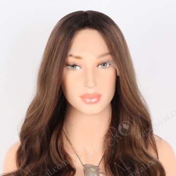 Glamorous Double Drawn Wig 16 Inch Brown with Dark Roots Wavy Human ...